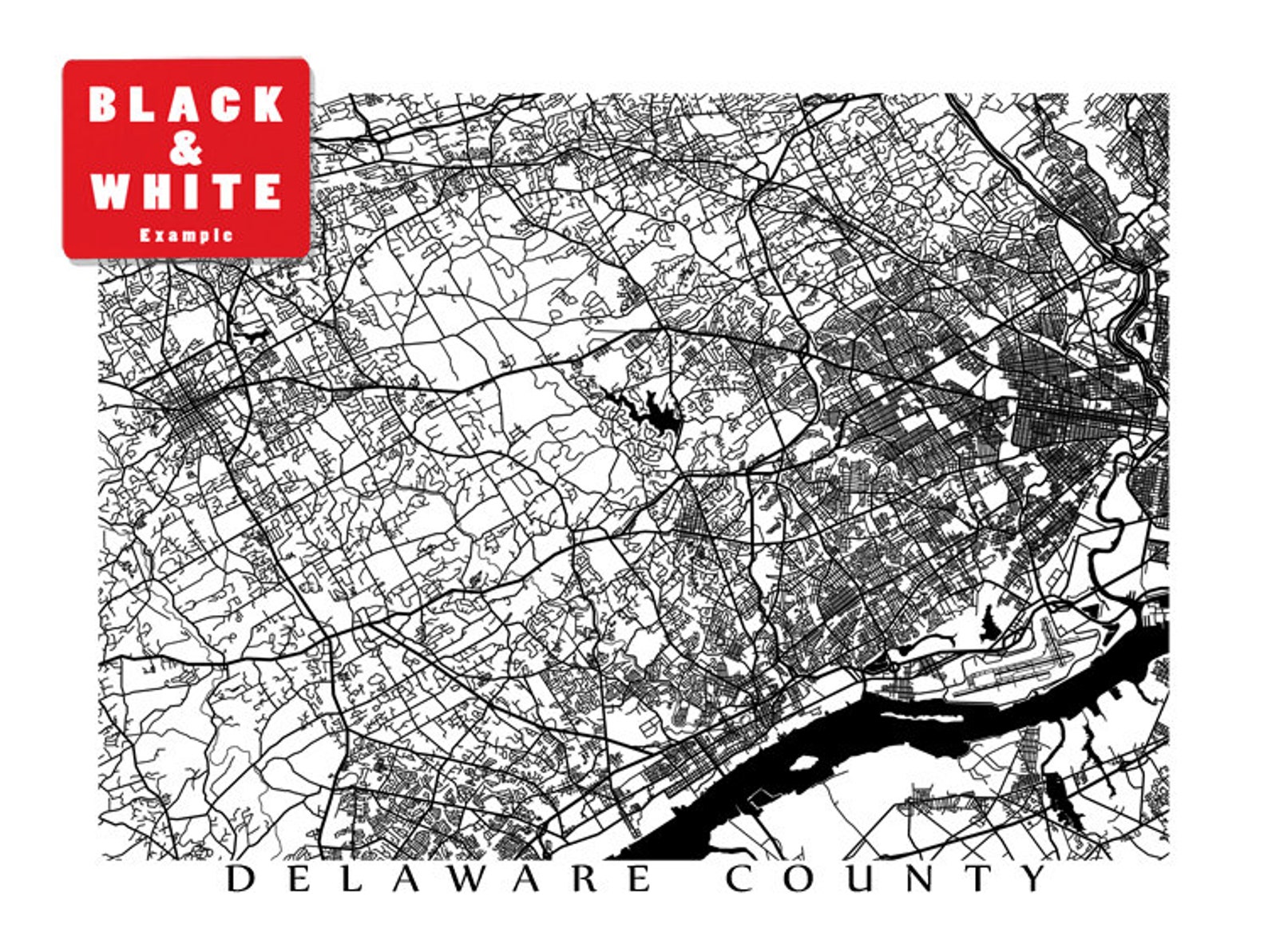 Delaware County PA Map Pennsylvania Poster - Etsy