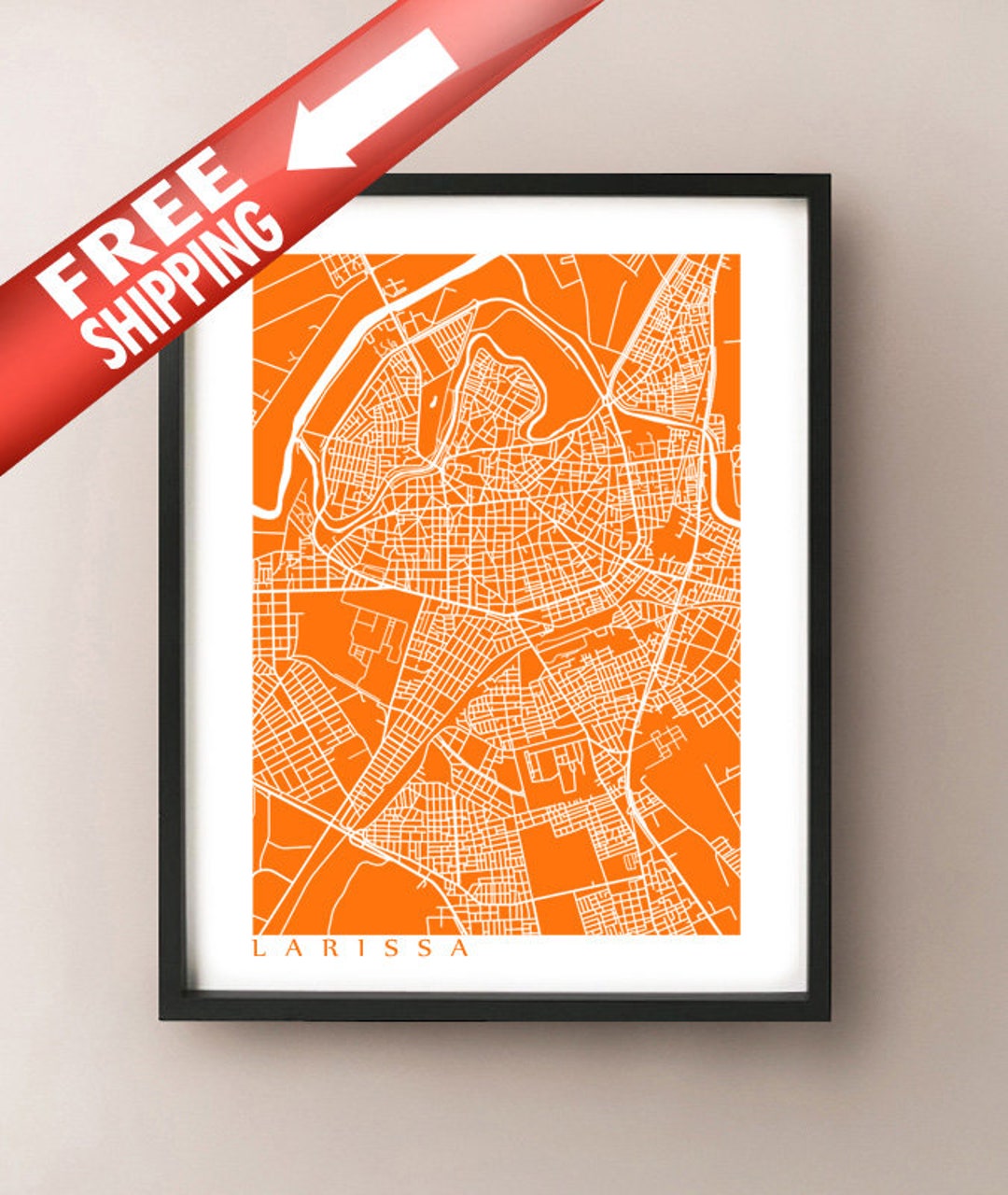 Larissa, Greece Map Print - Λάρισα - Etsy