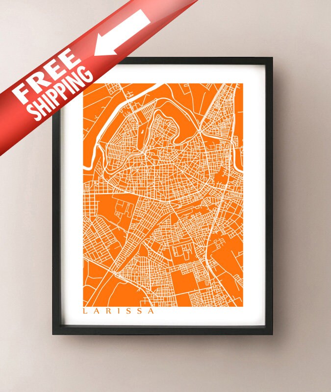 Larissa, Greece Map Print - Λάρισα - Etsy