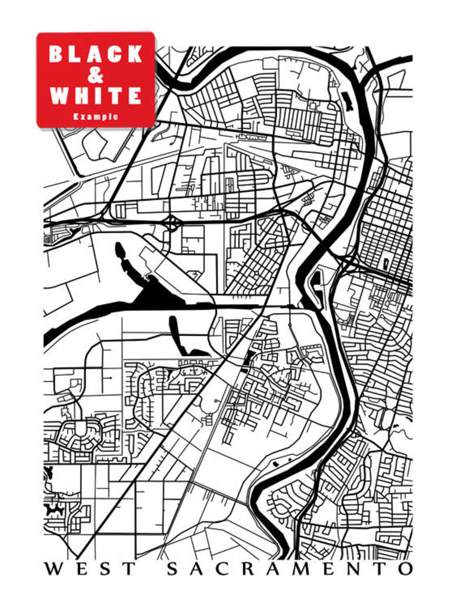 West Sacramento Map Art California Poster Print - Etsy