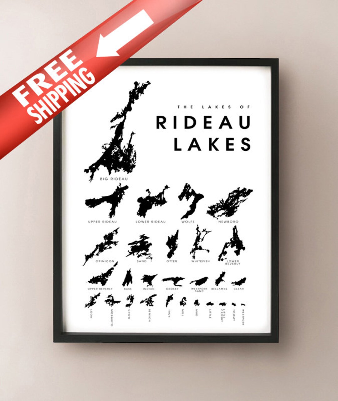 Lakes of Rideau Lakes - Ontario Map Print - Etsy