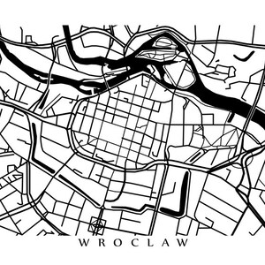 Wroclaw Map Art Poster Print - Black and White - Etsy Canada