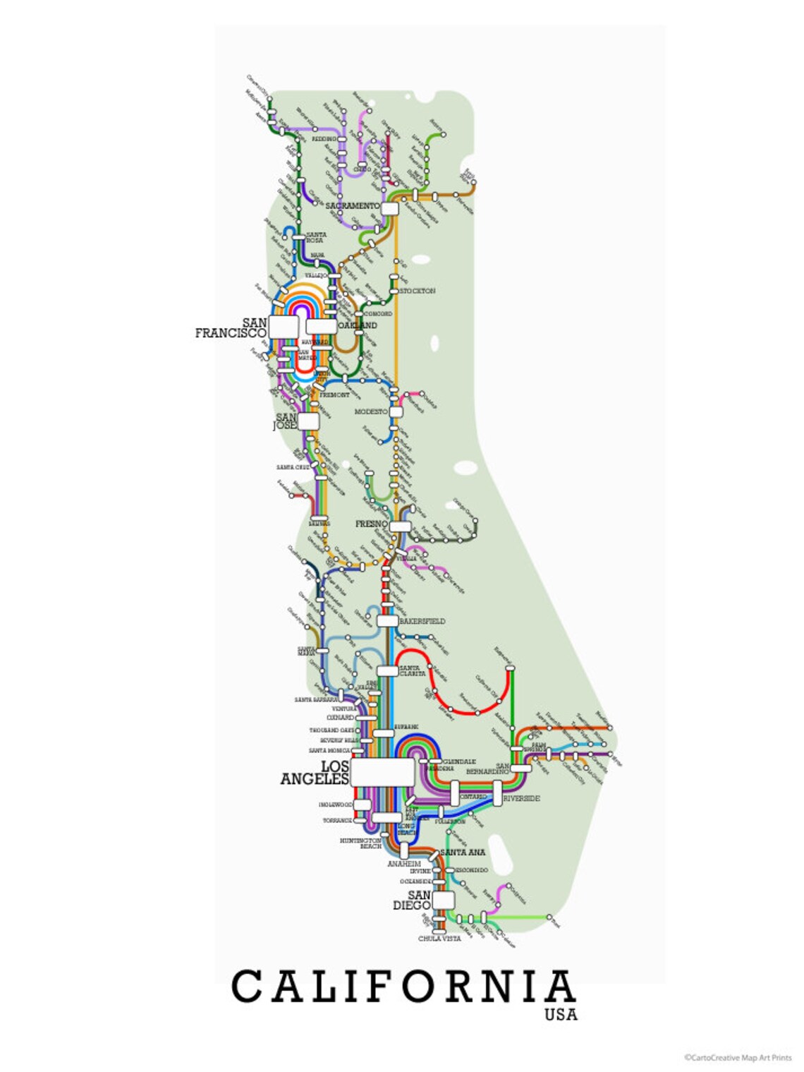 California Map Metro Subway Style | Etsy