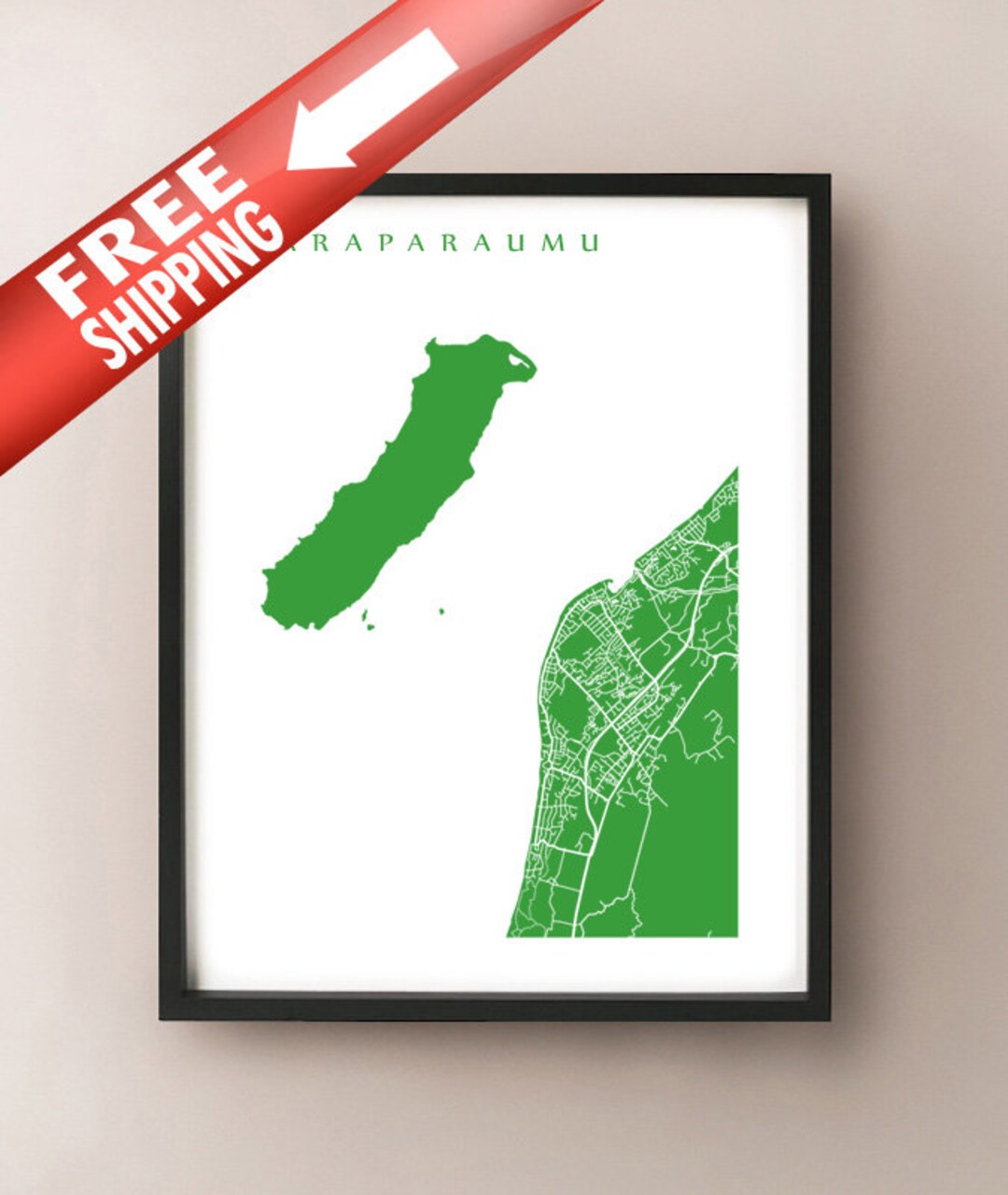 Paraparaumu, New Zealand Map - Raumati Beach & Kapiti Island, NZ Art ...