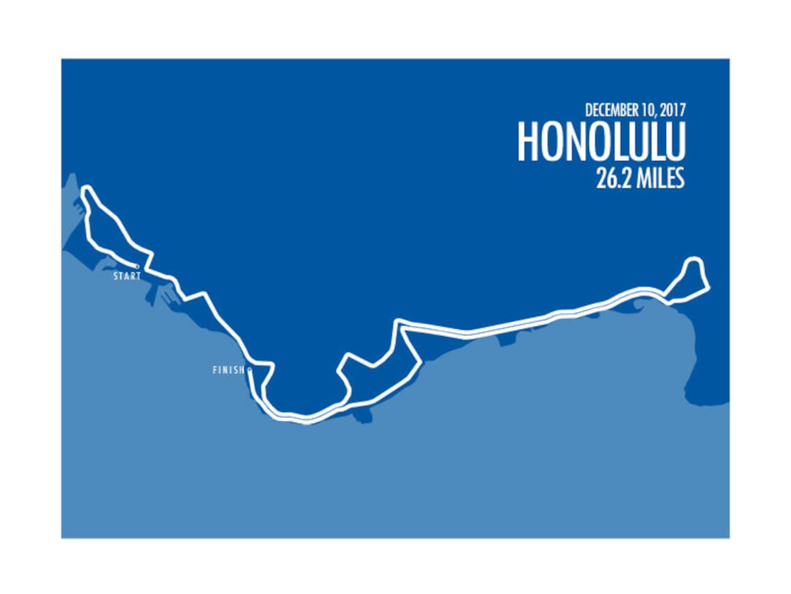 2017 Honolulu Marathon Map Print: Race Route Art - Etsy