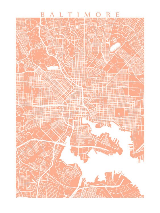 Baltimore Map Print - Maryland, USA Art Poster - Home Decor City Wall ...