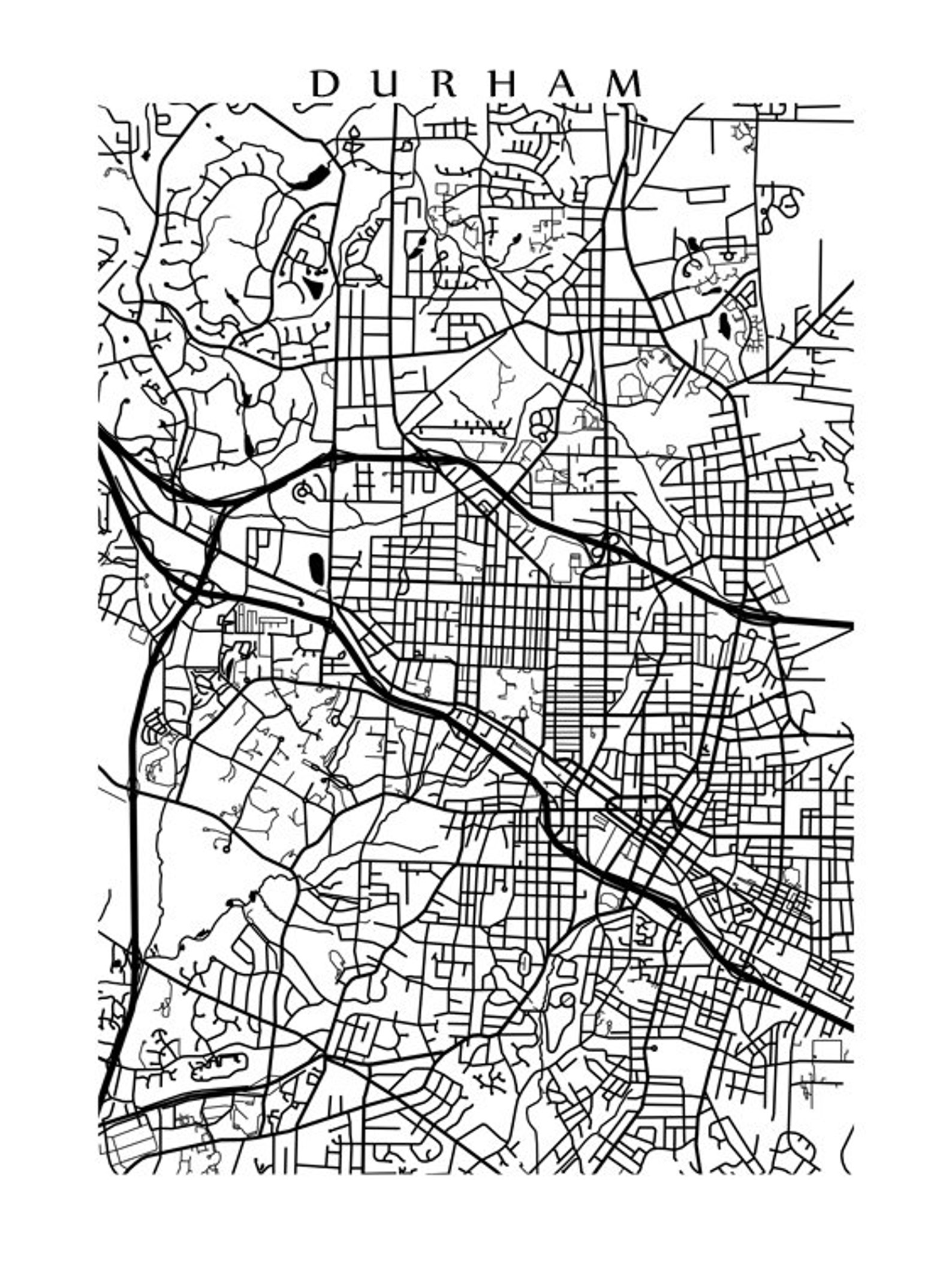 Durham Map Art Print - North Carolina Poster - Etsy
