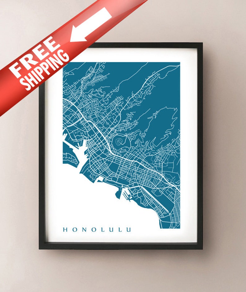 Honolulu Map Print Hawaii Poster Oahu Choose Your Color - Etsy