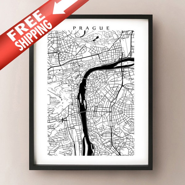 Prague Map Black and White Print Czech Republic Black - Etsy UK