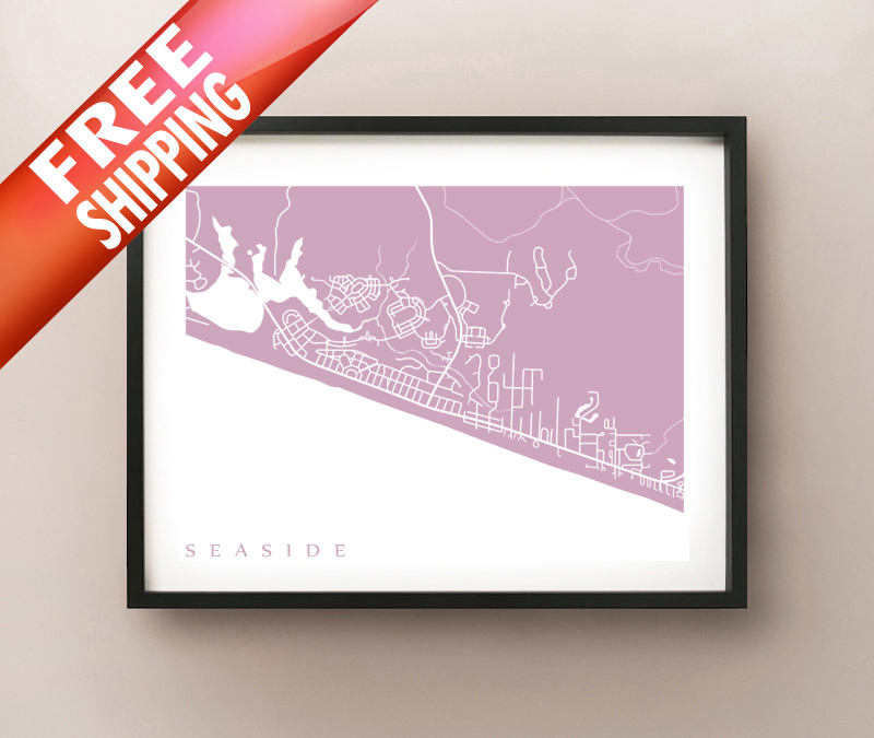 Seaside FL Map Print Seaside and Seagrove Beach Florida | Etsy