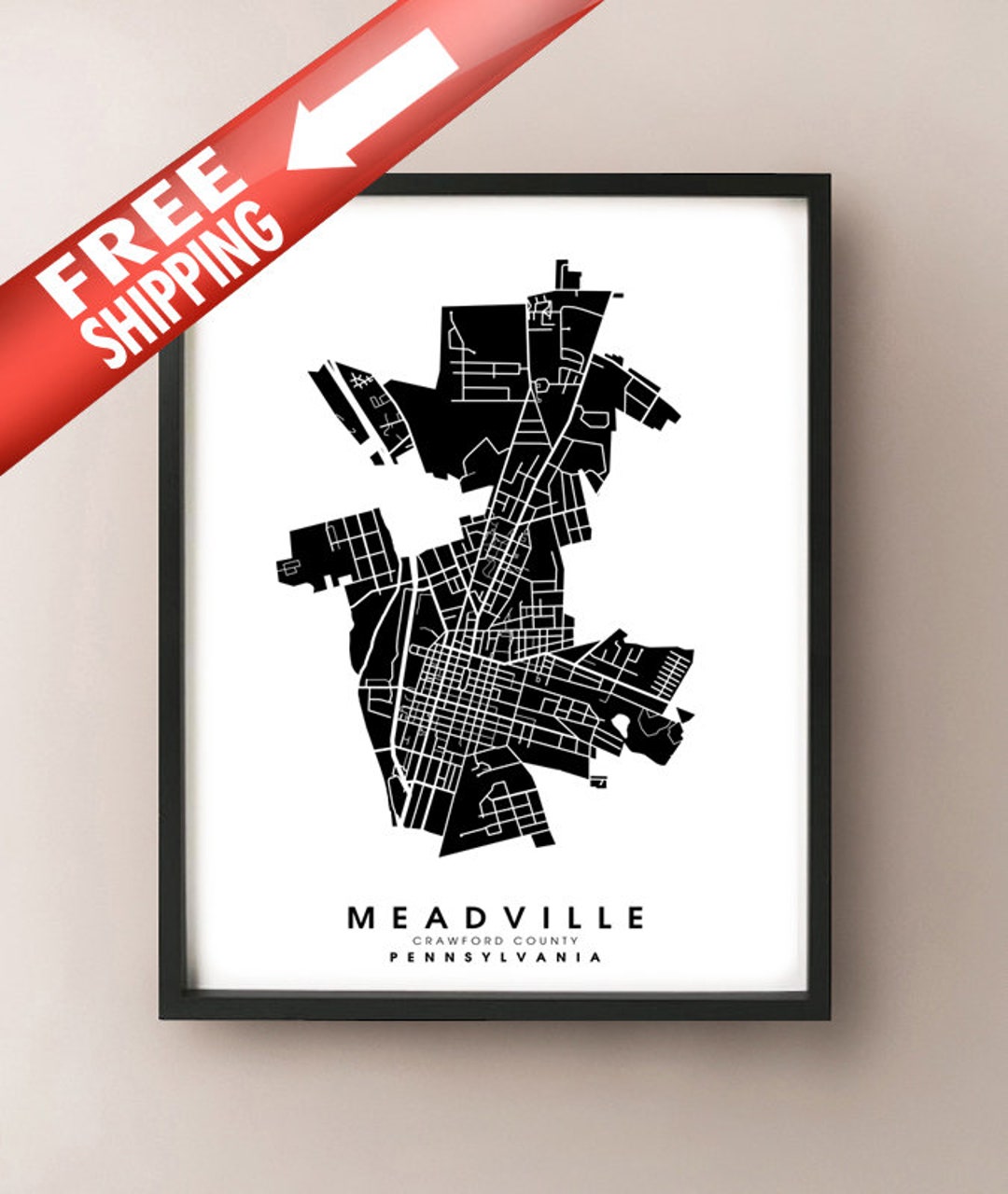 Meadville, PA - City Limits Map Print - Etsy