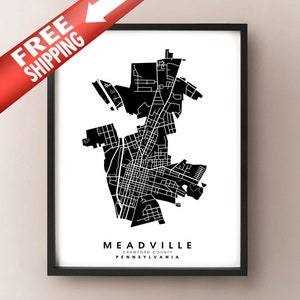 Meadville, PA - City Limits Map Print - Etsy