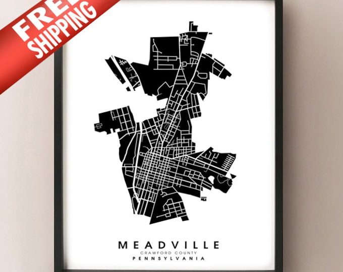 Meadville, PA - City Limits Map Print - Etsy