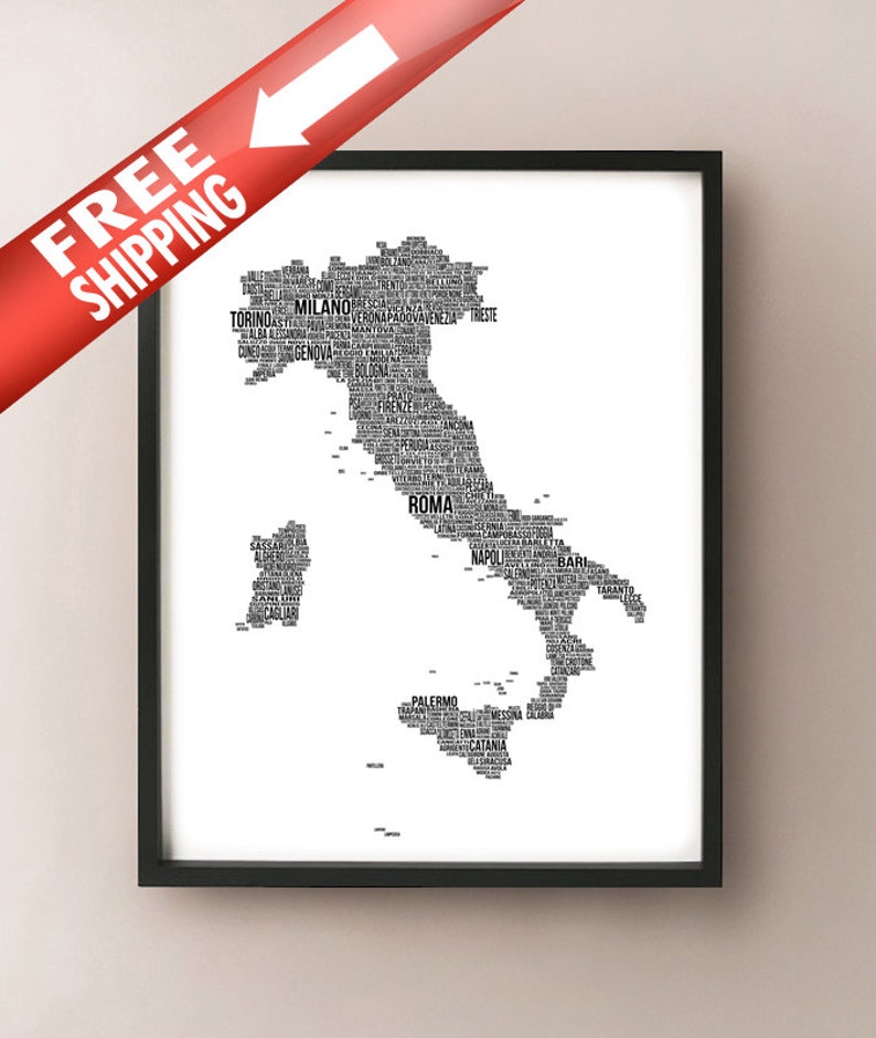 Italy Typography Map Italia Font Map Art Choose Color and | Etsy