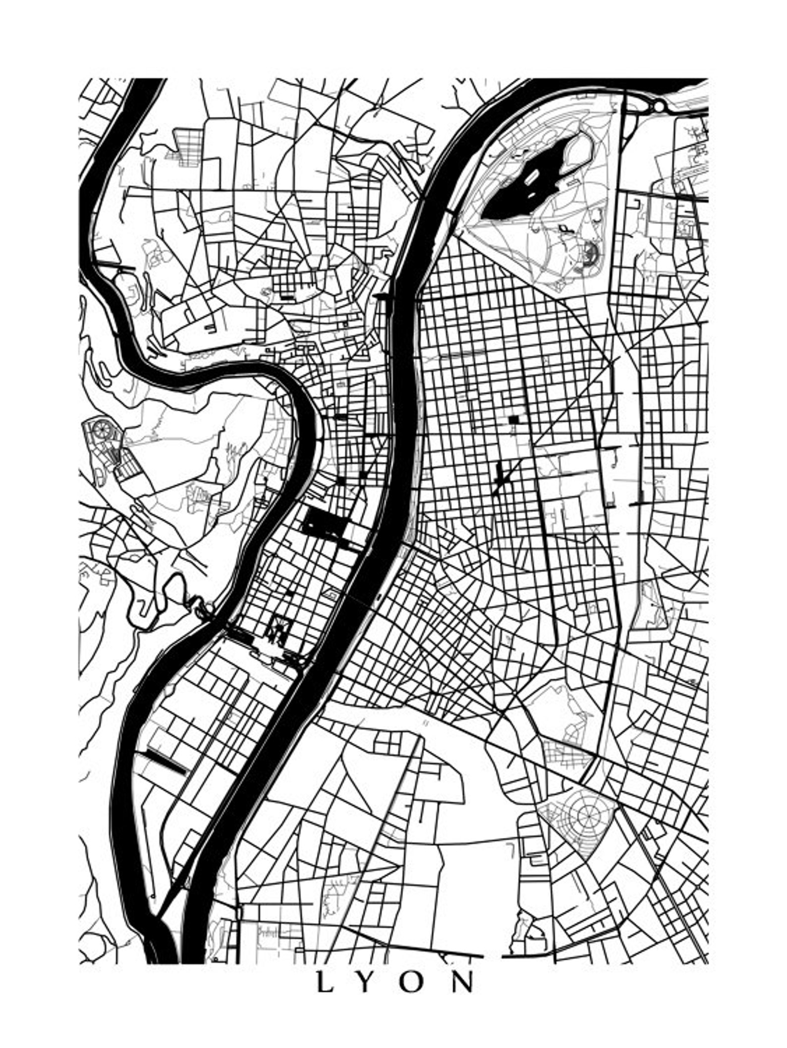 Lyon Map Print France Art Poster - Etsy