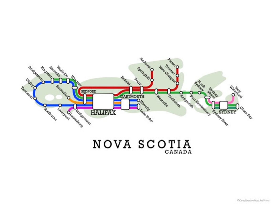 Nova Scotia Metro Subway Style Map Art Print | Etsy