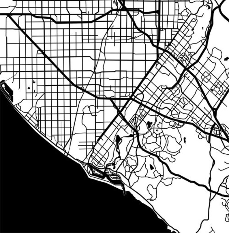 Orange County Map Art Poster Print - Black and White - Anaheim ...