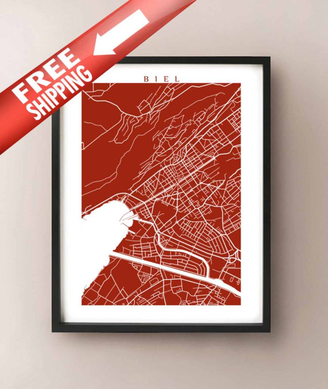 Biel / Bienne Map Switzerland Poster Print - Etsy