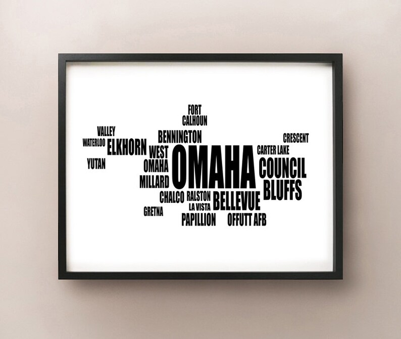 Omaha Area Typography Map Nebraska Text Art Print - Etsy