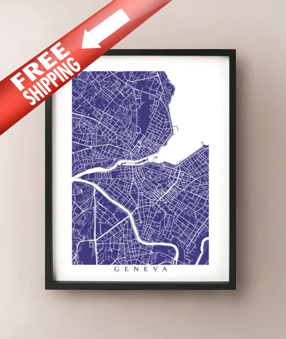 Geneva Map Switzerland Poster Print Swiss Art - Etsy