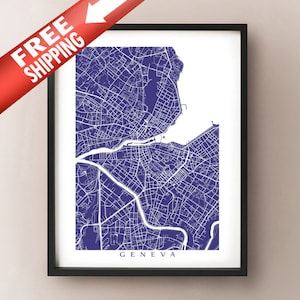 Geneva Map - Switzerland Poster Print - Swiss Art - Etsy