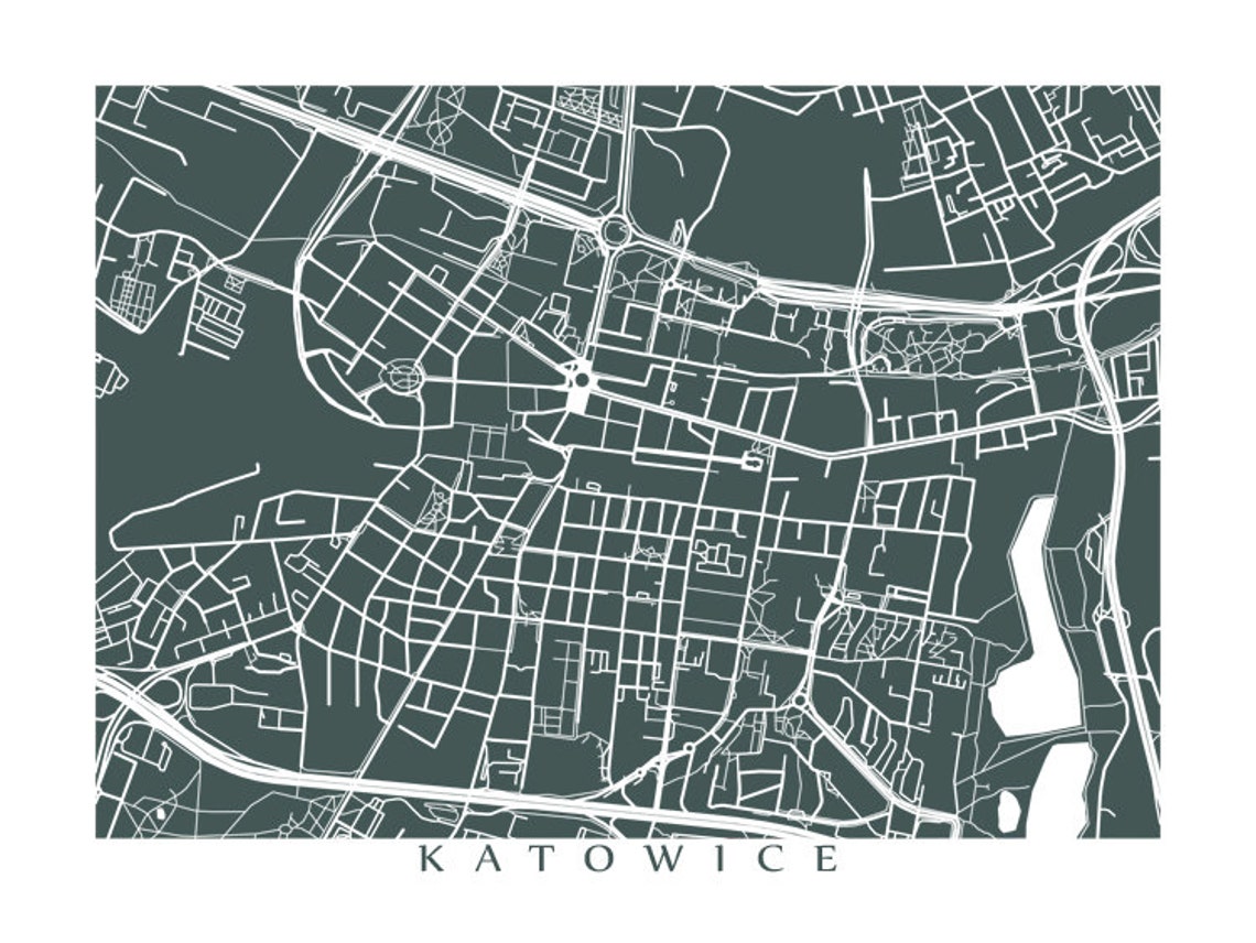 Katowice Map Art - Poland Poster Print - Choose Size and Colour - Etsy