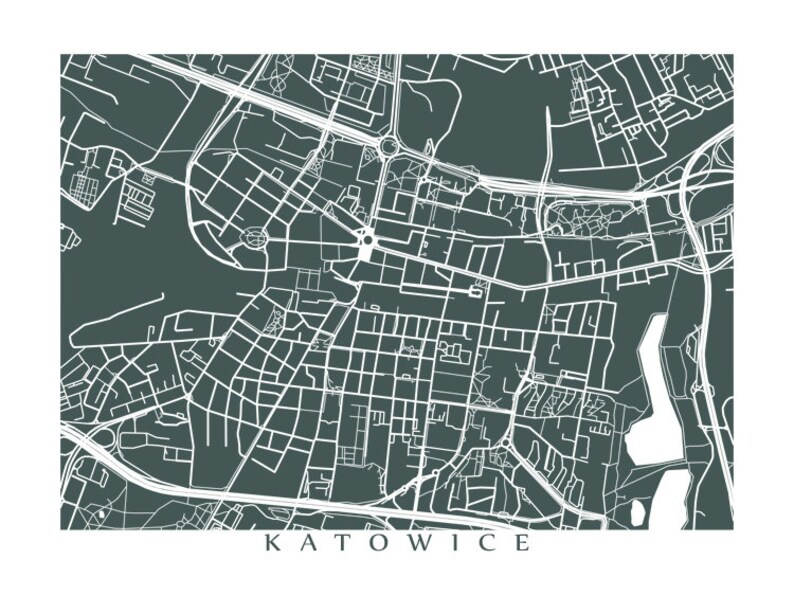 Katowice Map Art Poland Poster Print Choose Size and | Etsy