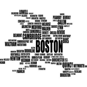Boston Typography Map, Greater Boston Text Art Print, Boston ...