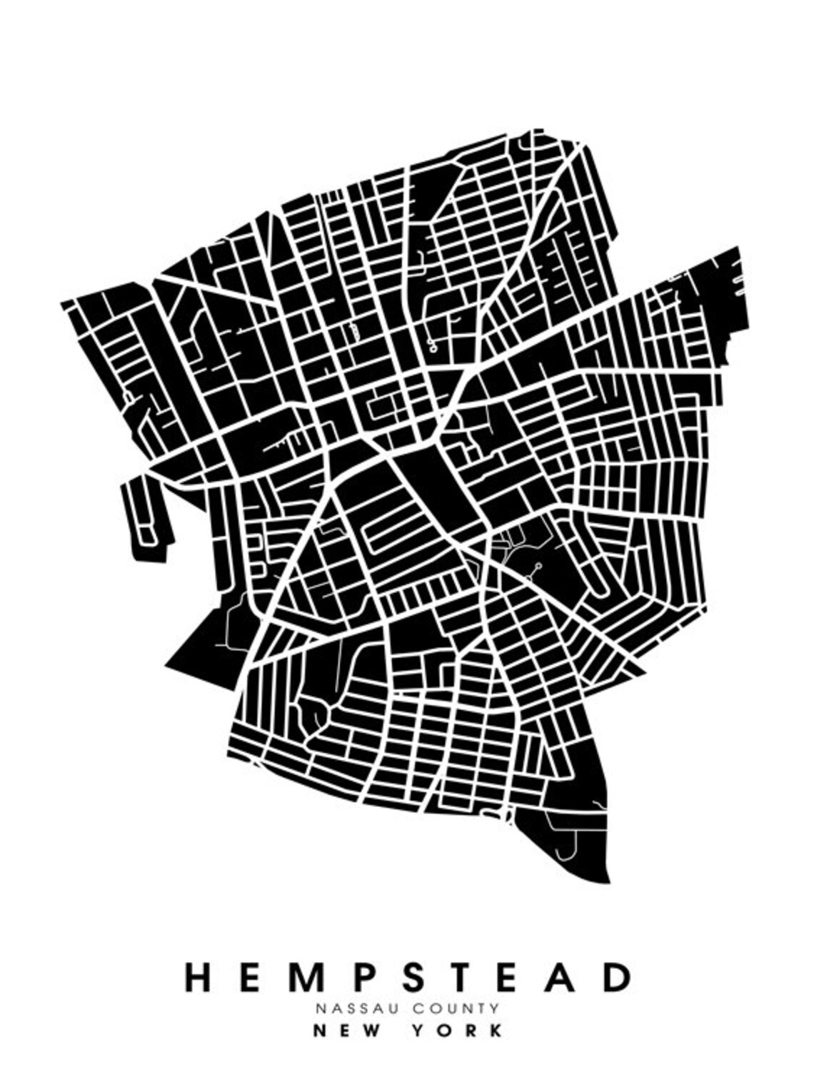 Hempstead, NY - City Limits Map Print - Etsy