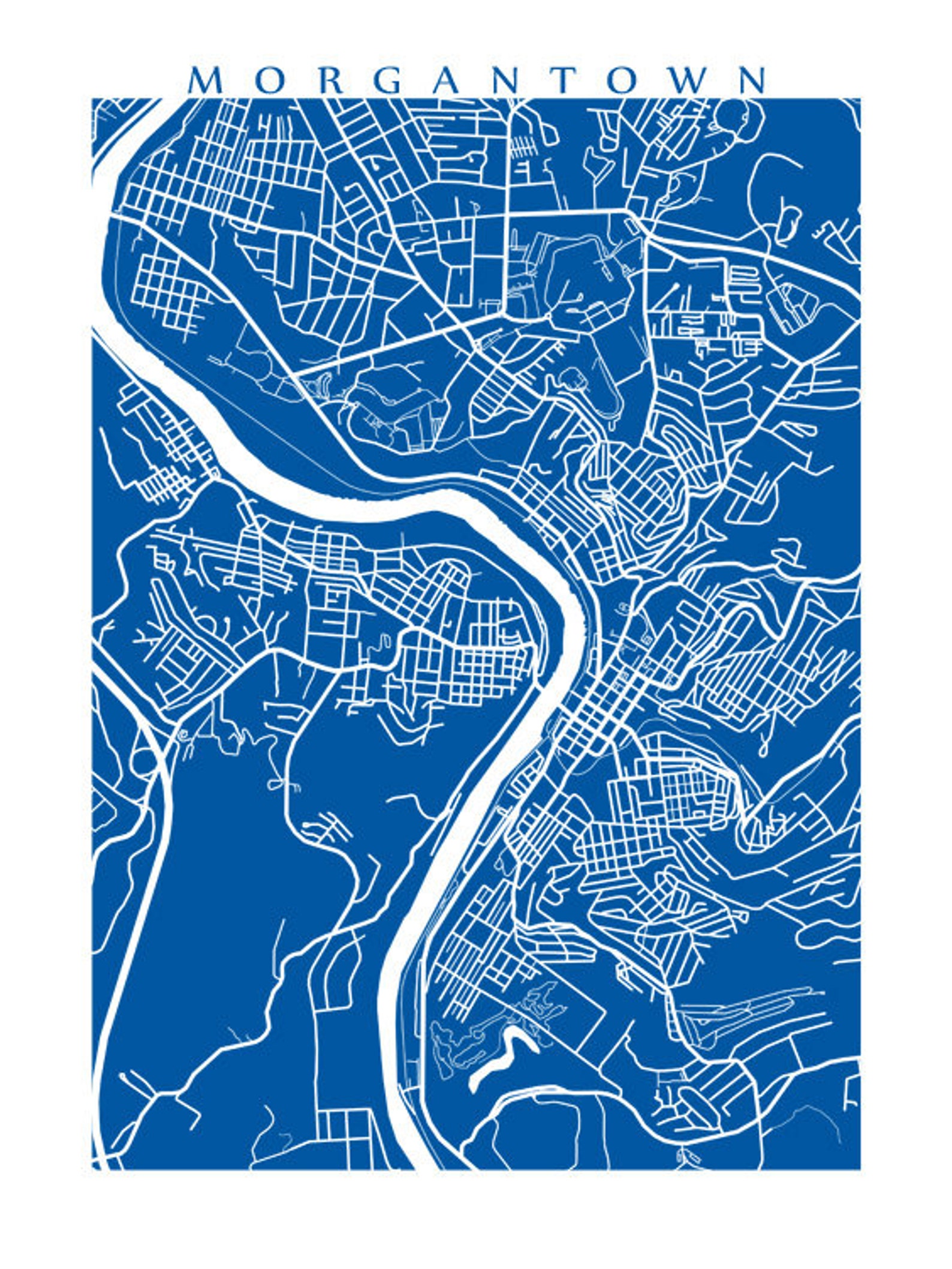 Morgantown Map Print West Virginia Art Poster - Etsy