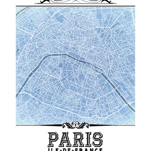 Paris Vintage Style Blueprint Map Art Print - Paris, France City Map ...