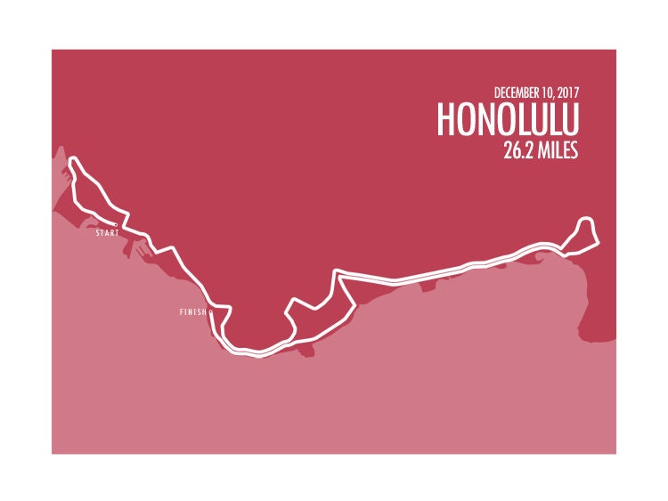 2017 Honolulu Marathon Map Print: Race Route Art - Etsy