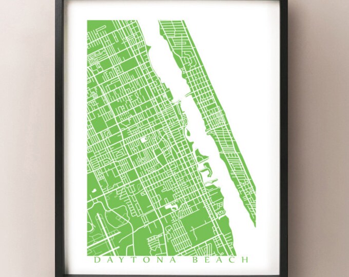 Daytona Beach Vintage Map Print | Daytona Beach Map | Florida Map Art ...
