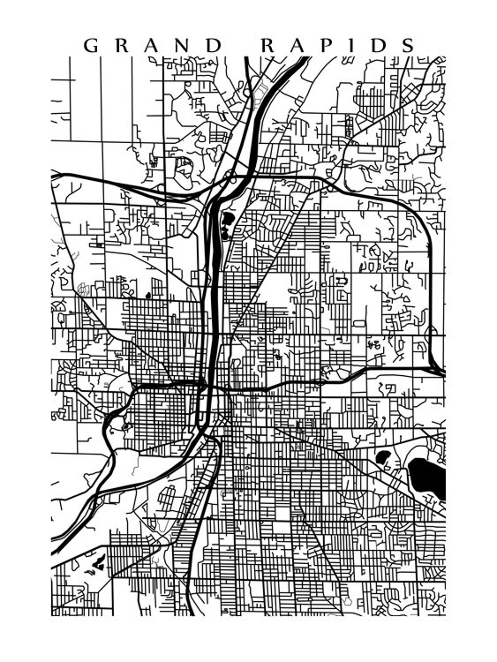 Grand Rapids Map Print - Black and White - Michigan Poster - Etsy