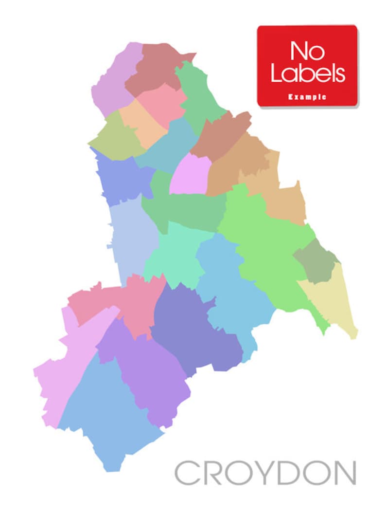 Croydon, London Map - UK, England Coloured Neighbourhoods Print - Etsy