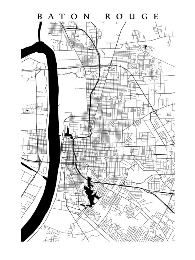 Baton Rouge Map Black and White Wall Art Louisina Art - Etsy