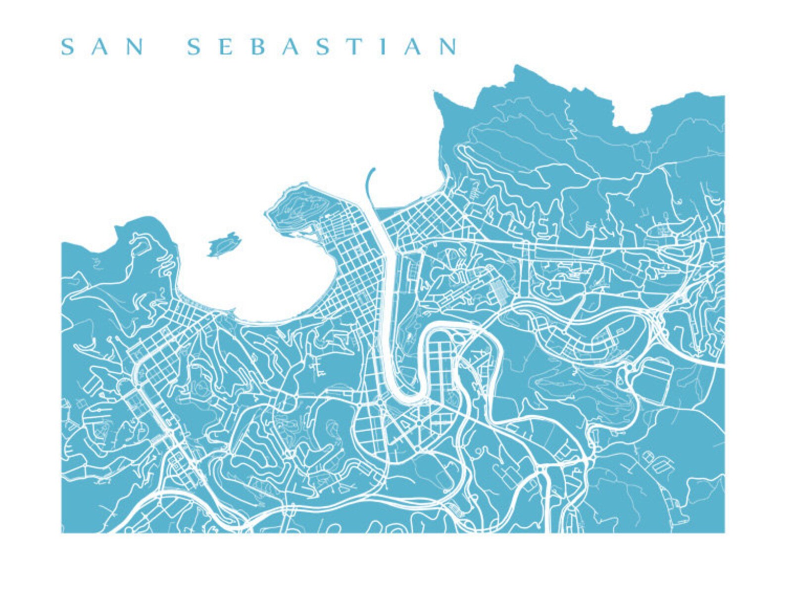 San Sebastian Map - Donostia, Basque County Spain Art Print - Etsy