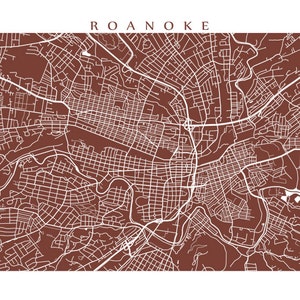 Roanoke Map Print - Virginia Art Poster - Etsy