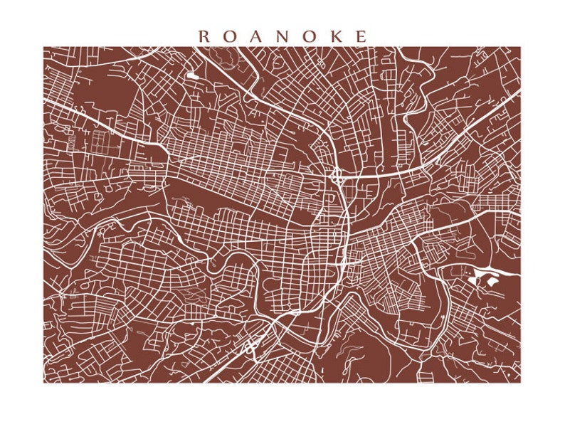 Roanoke Map Print - Virginia Art Poster - Etsy