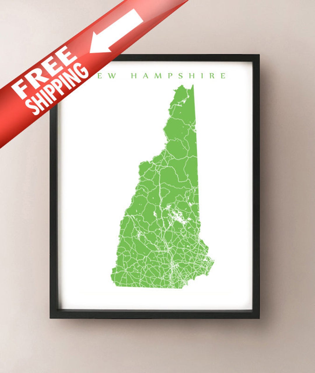 New Hampshire State Map Print - Etsy
