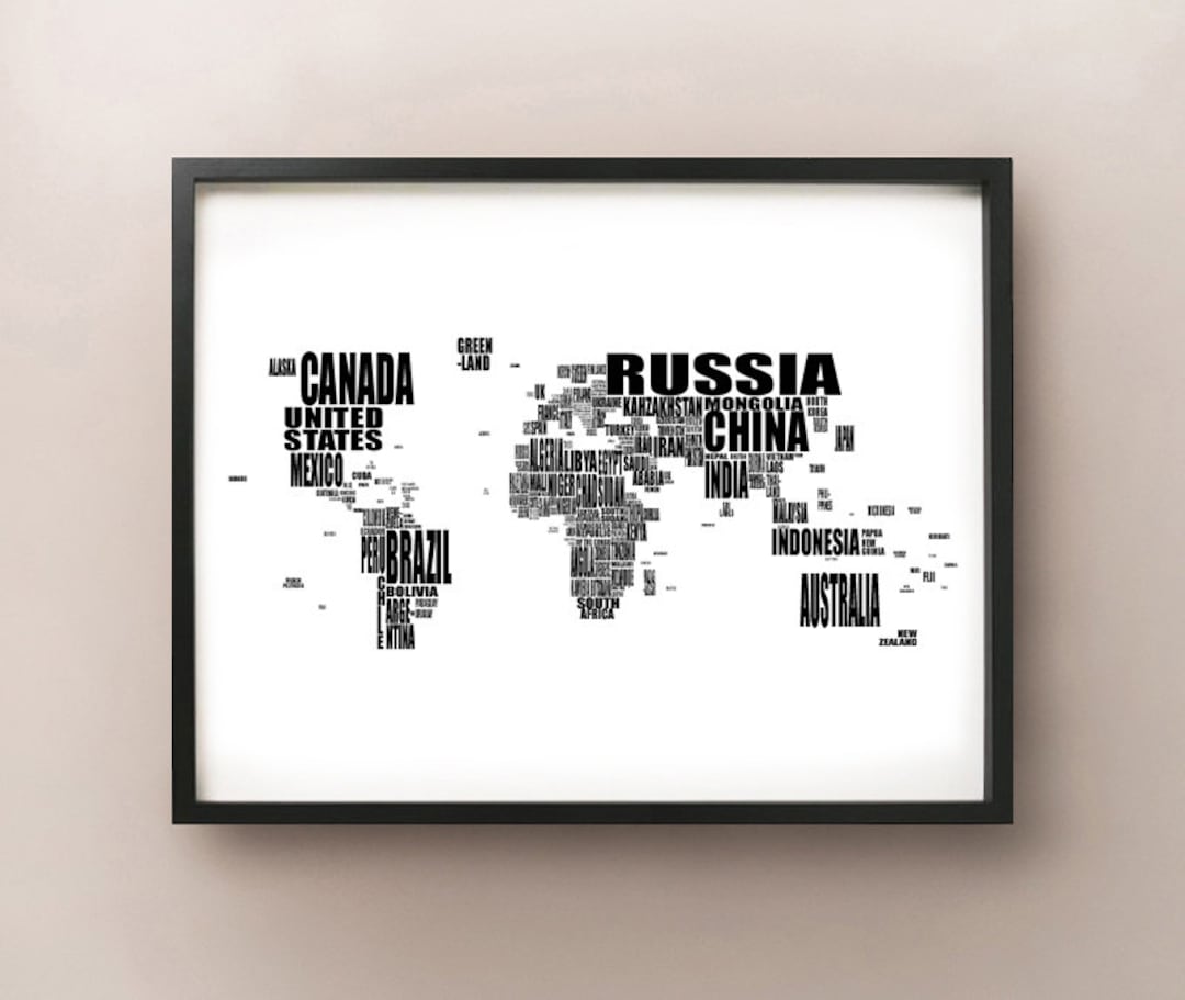 World Typography Map - Etsy