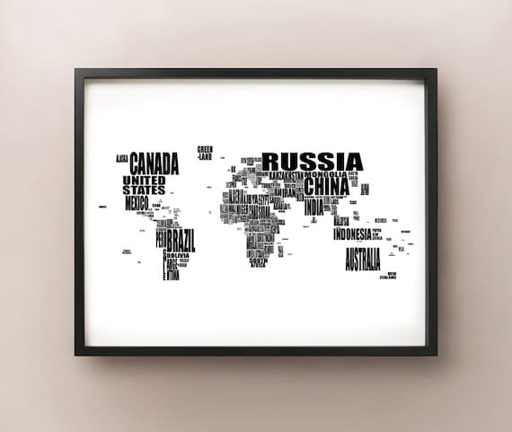 World Typography Map | Etsy
