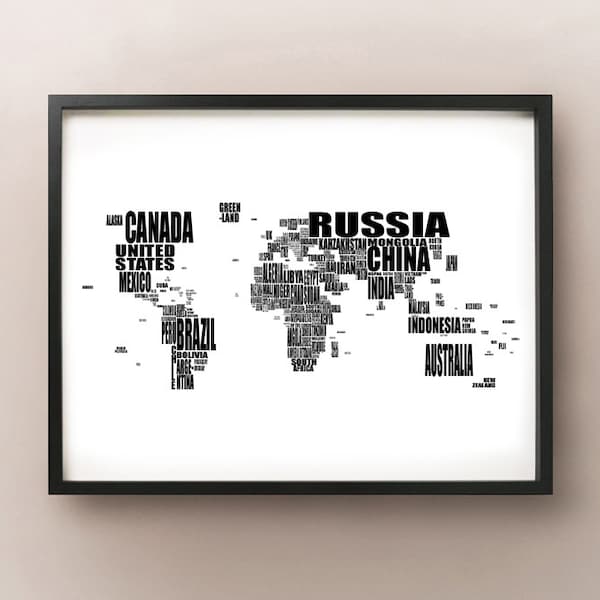 Typography Map of the World - Etsy