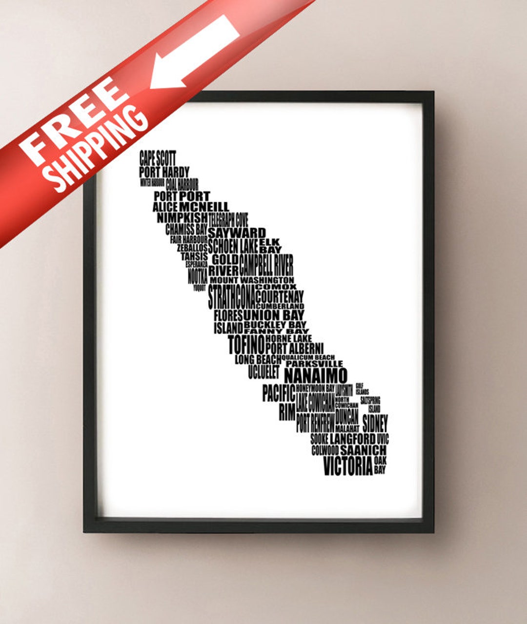 Vancouver Island, BC Typography Map - Text Art Print - Etsy