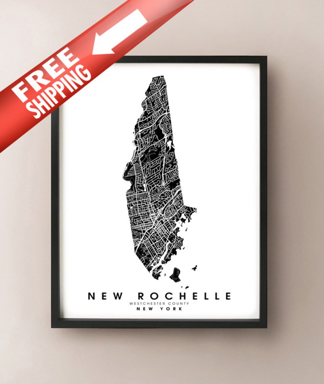 New Rochelle, NY - City Limits Map Print - Etsy