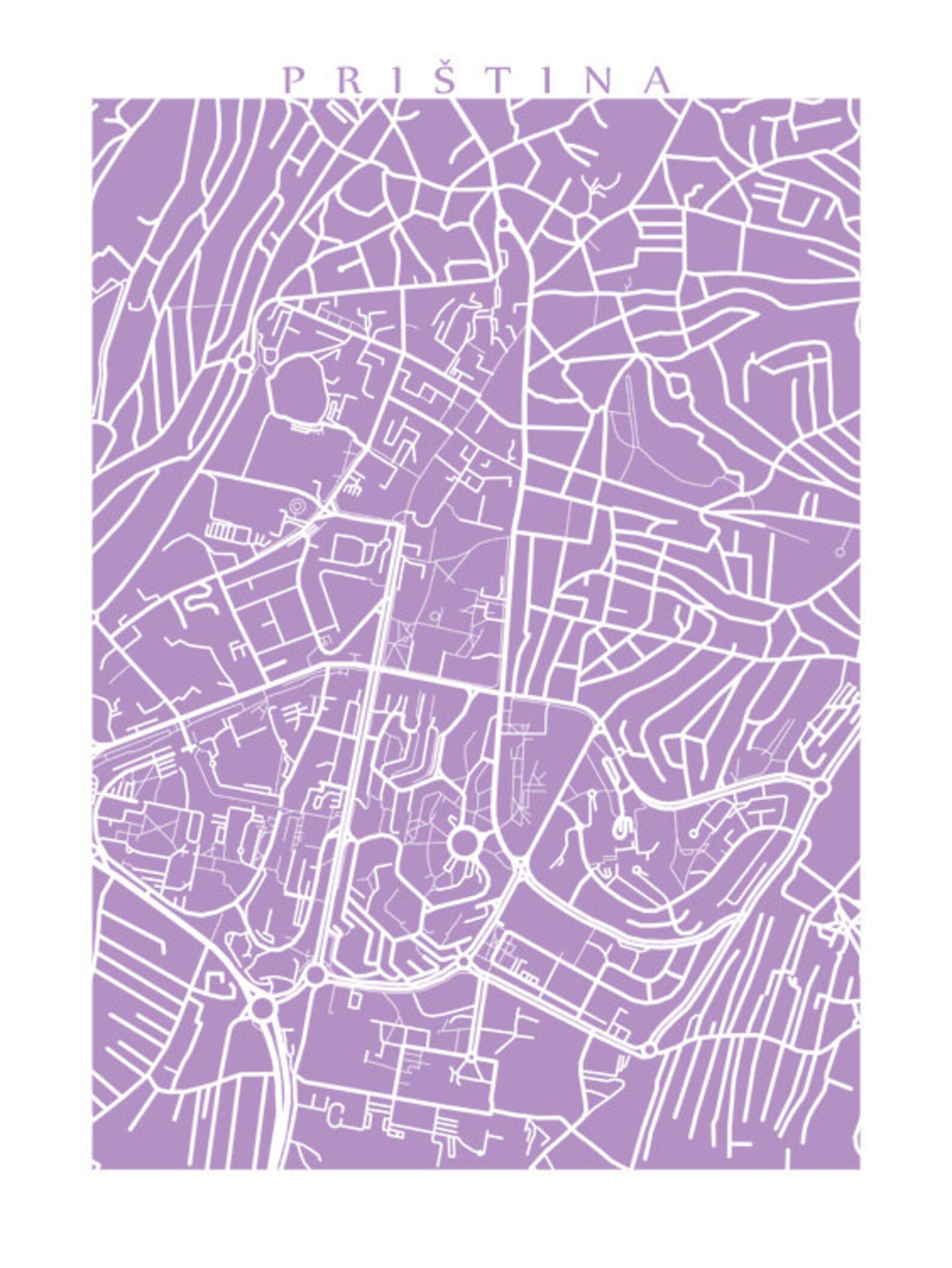 Priština Map - Prishtina, Kosovo Poster - Etsy