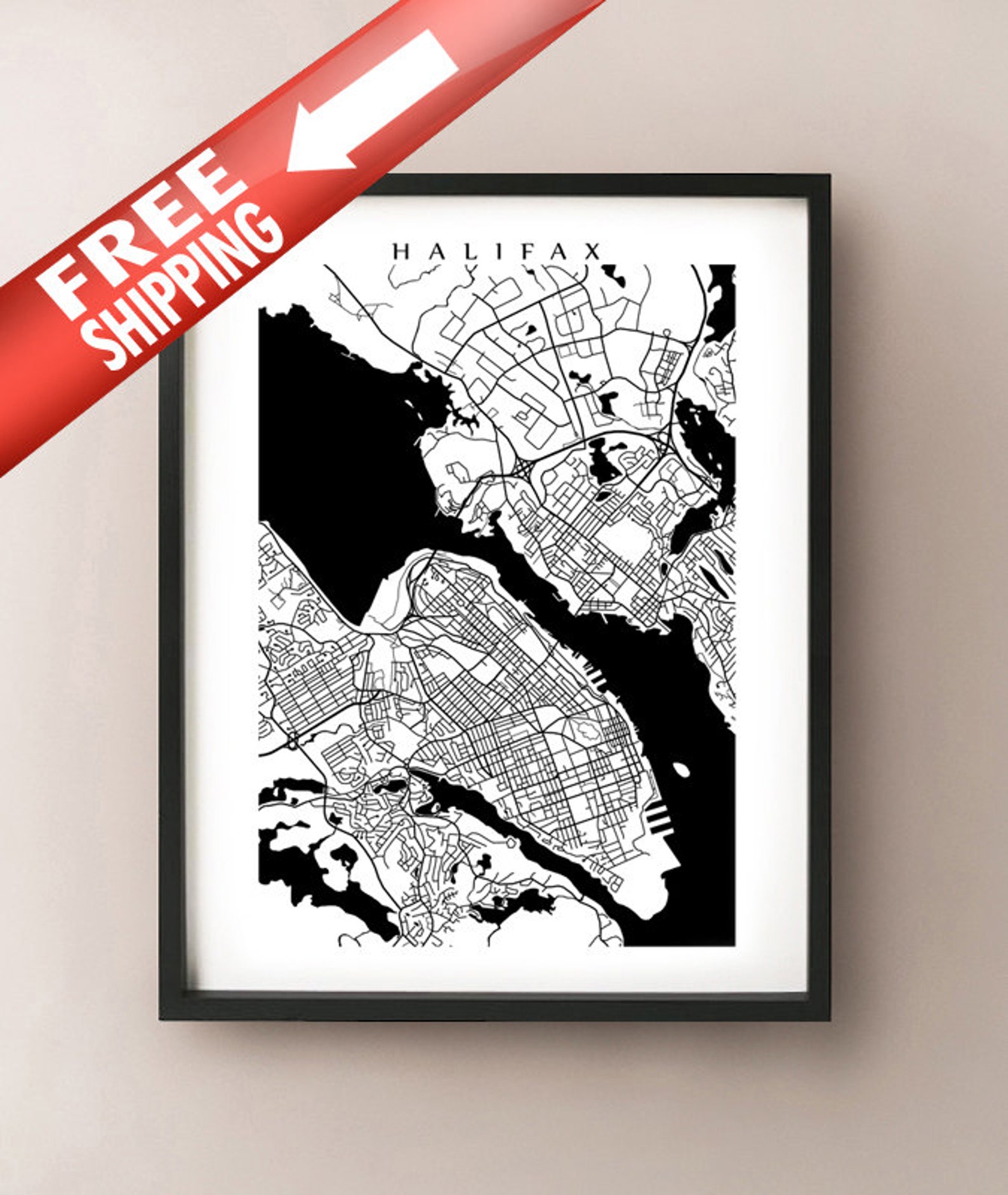 Halifax Map - Black and White Wall Art - Etsy