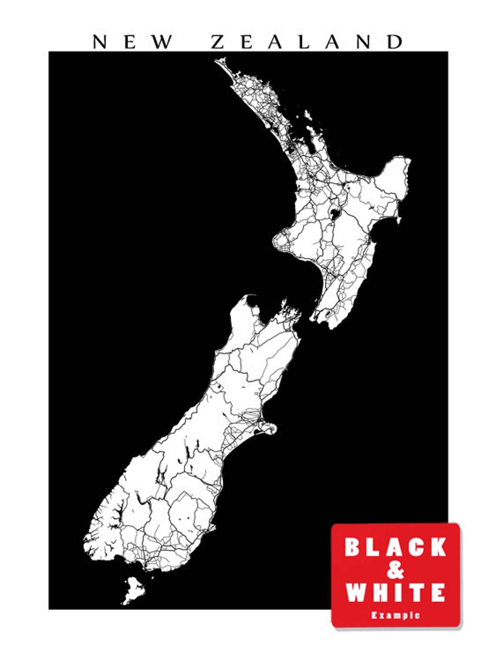 New Zealand Map North & South Island NZ Art Poster Print - Etsy