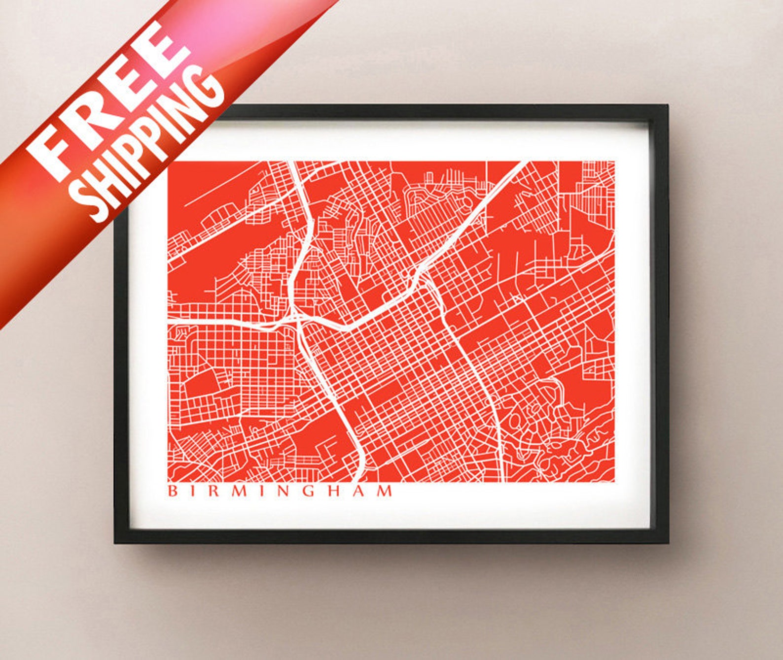 Birmingham Map Print Alabama Poster | Etsy