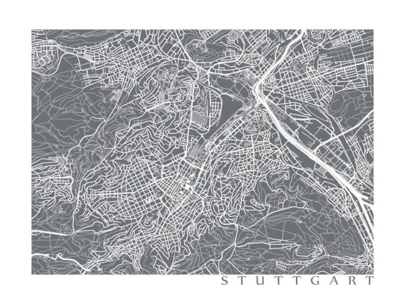 Stuttgart Map - Germany Poster Print - Stuttgart Karte - Etsy